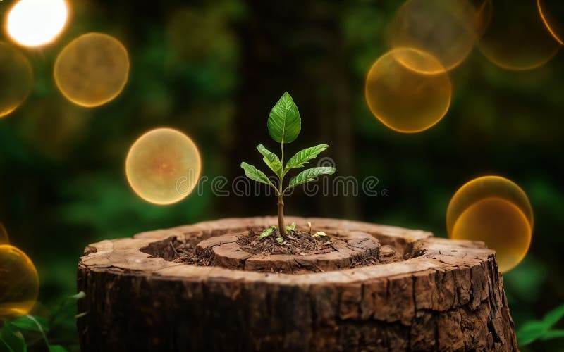 Renewal of Life Young Tree Emerging from Old Stump Stock Illustration ...