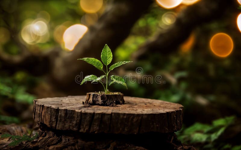 Renewal of Life Young Tree Emerging from Old Stump Stock Illustration ...