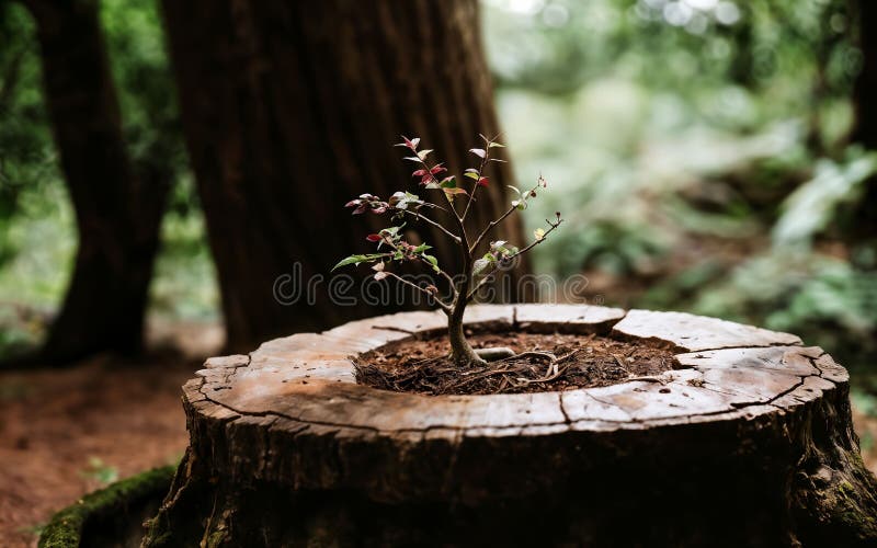 Renewal of Life Young Tree Emerging from Old Stump Stock Illustration ...