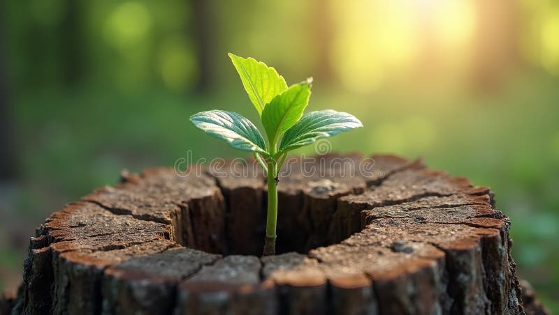 Renewal Sapling Sprouting from Decaying Tree Stump Stock Illustration ...