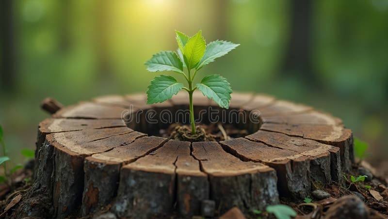 Renewal Sapling Sprouting from Decaying Tree Stump Stock Illustration ...