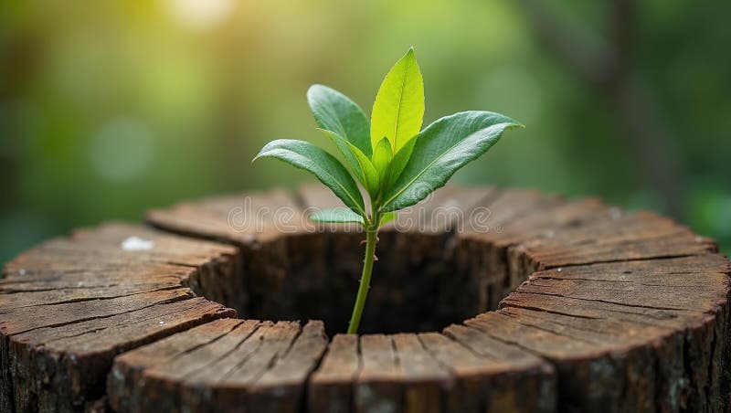 Renewal Sapling Sprouting from Decaying Tree Stump Stock Illustration ...