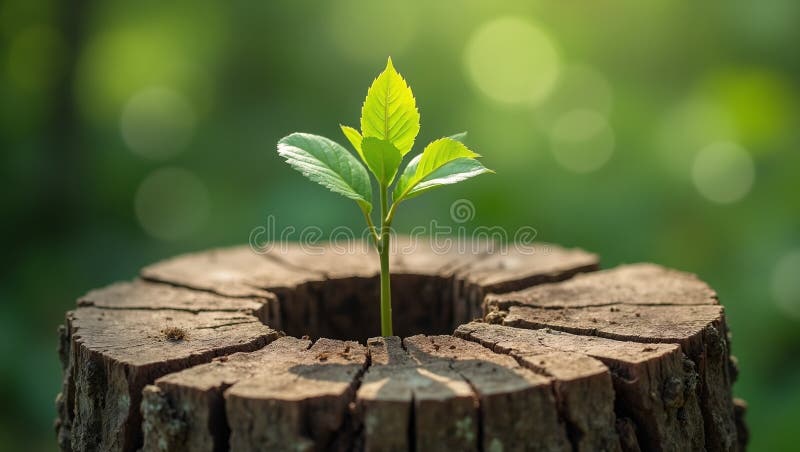 Renewal Sapling Sprouting from Decaying Tree Stump Stock Illustration ...