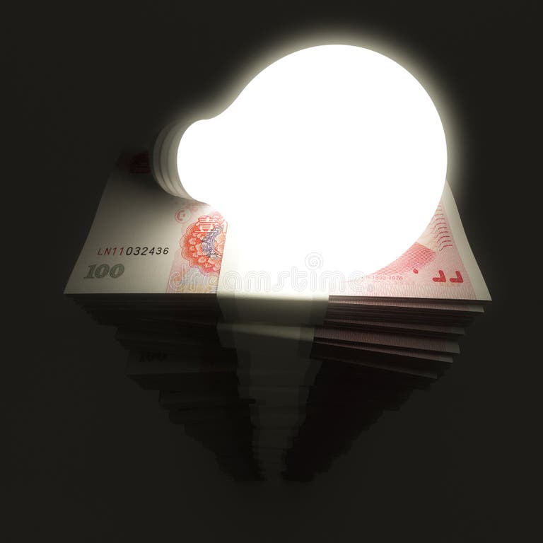 Renminbi Stack with Shiny Lightbulb Stock Illustration - Illustration ...
