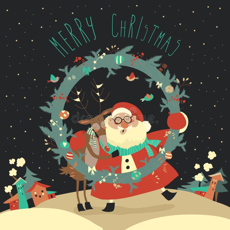 Renne Et Santa S'embrassant Illustration de Vecteur - Illustration du ...