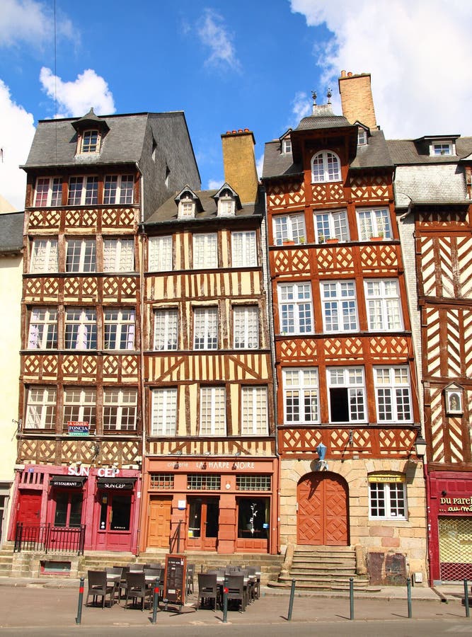Traditional Half-timbered Houses In The Old Town Of Rennes, France ...