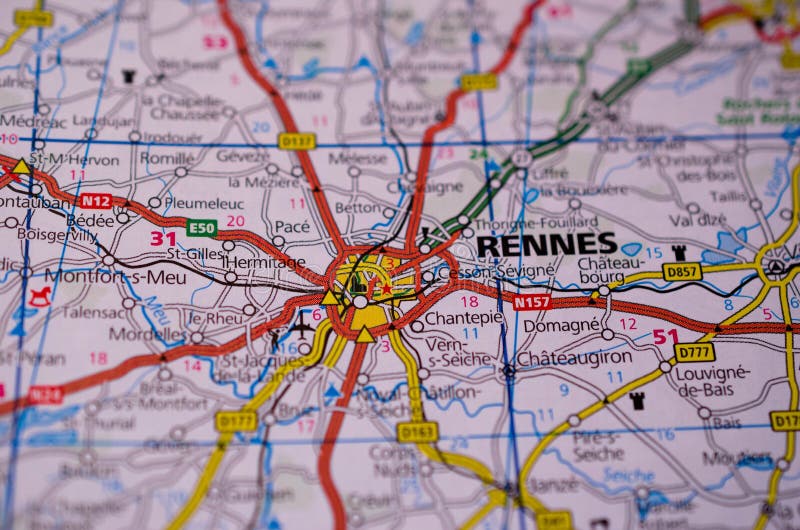 Rennes sulla mappa fotografia stock. Immagine di rappresentato - 97136332