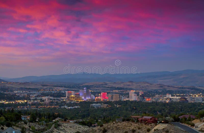 Reno City Sunset editorial stock image. Image of nightlife - 25779529