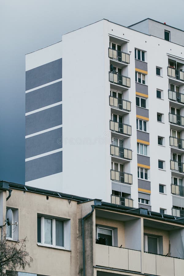 Renovated Housing Tower Block and Old Communist Tower Block Block Stock ...