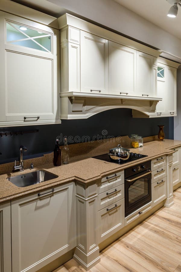 Renovated Kitchen Interior with Stove Counter Stock Image - Image of ...