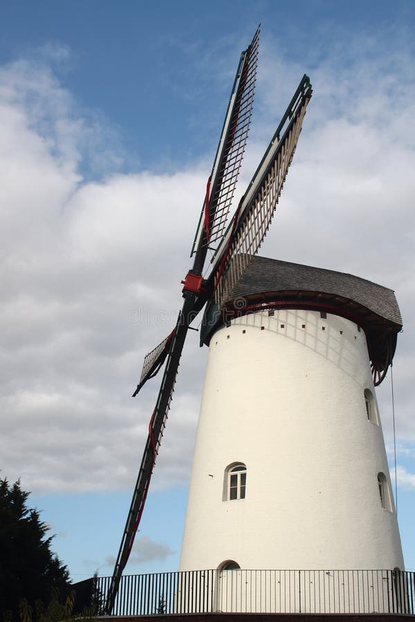 Renovated Old White Windmill Stock Photo - Image of rebuild ...