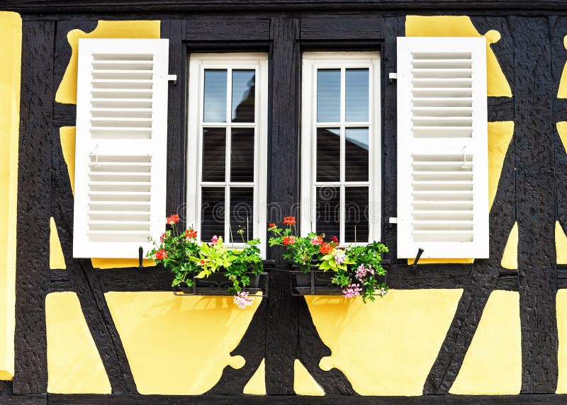 Renovated Windows in Village House Stock Photo - Image of colorized ...