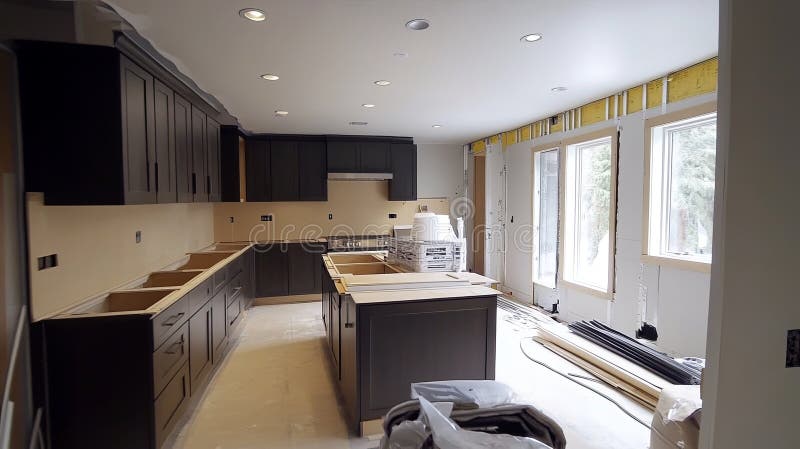 A Renovation Ad Showing a Sleek, Modern Kitchen Installation in ...