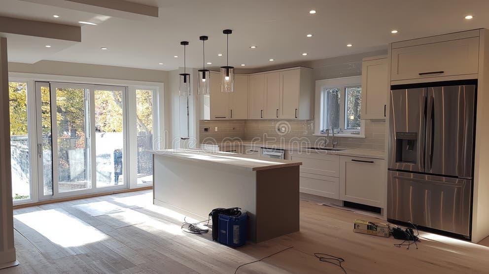 A Renovation Ad Showing a Sleek, Modern Kitchen Installation in ...