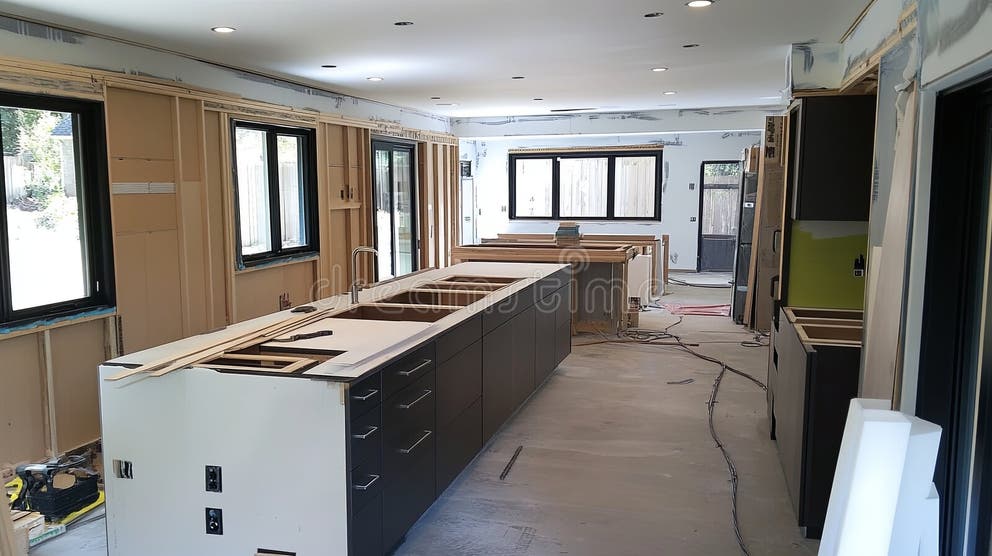 A Renovation Ad Showing a Sleek, Modern Kitchen Installation in ...