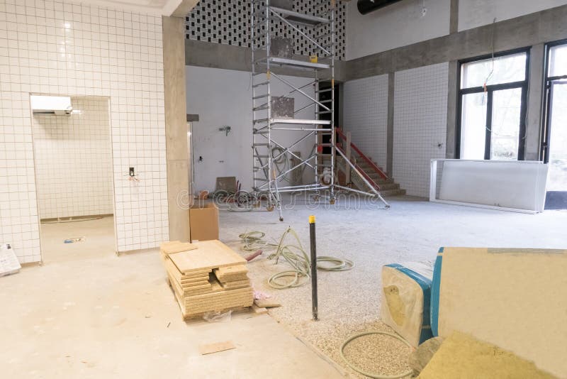 Renovation in a building stock image. Image of ceiling - 165509097