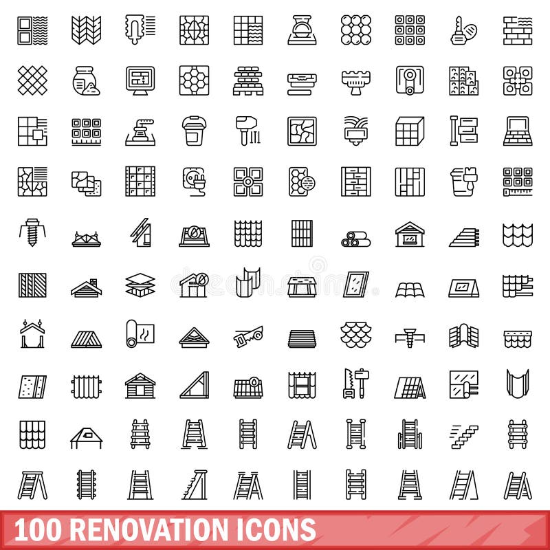 100 Renovation Icons Set, Outline Style Stock Vector - Illustration of ...