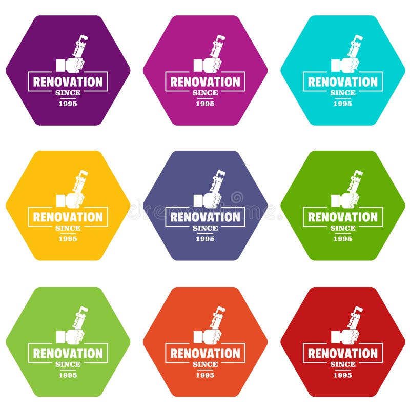 Renovation Icons Set 9 Vector Stock Vector - Illustration of badge ...