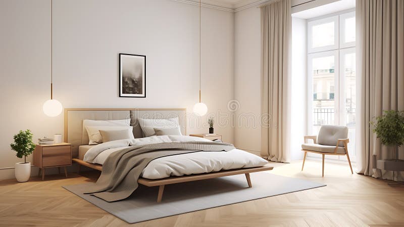 Renovation Interior in 3D Render, Spacious Bedroom with Minimalist ...