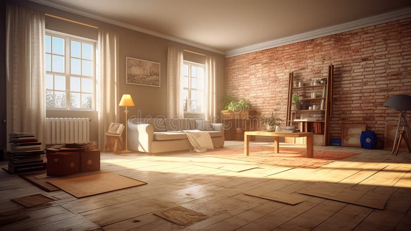 Renovation Interior with Sunlight. 3d Render Stock Illustration ...