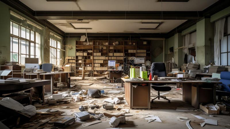 Renovation Needed: Cluttered Office Space in Disarray Stock ...