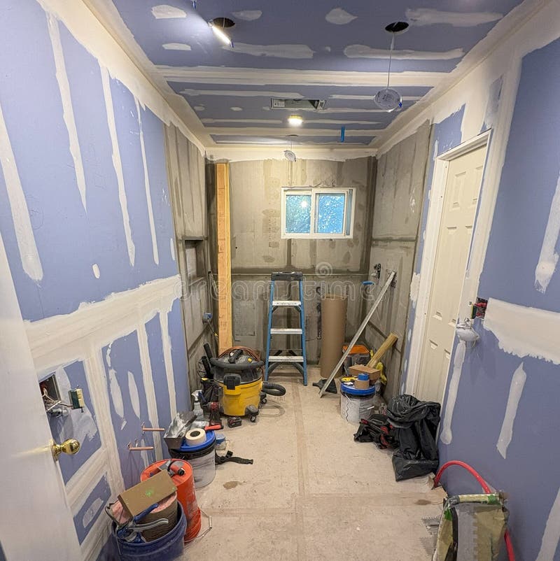 Renovation Progress in a Residential Bathroom with Construction ...