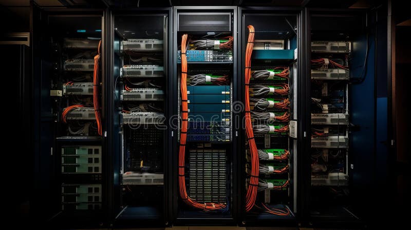 Renovation Required: Organized Server Rack in Dark Cabinet Stock ...