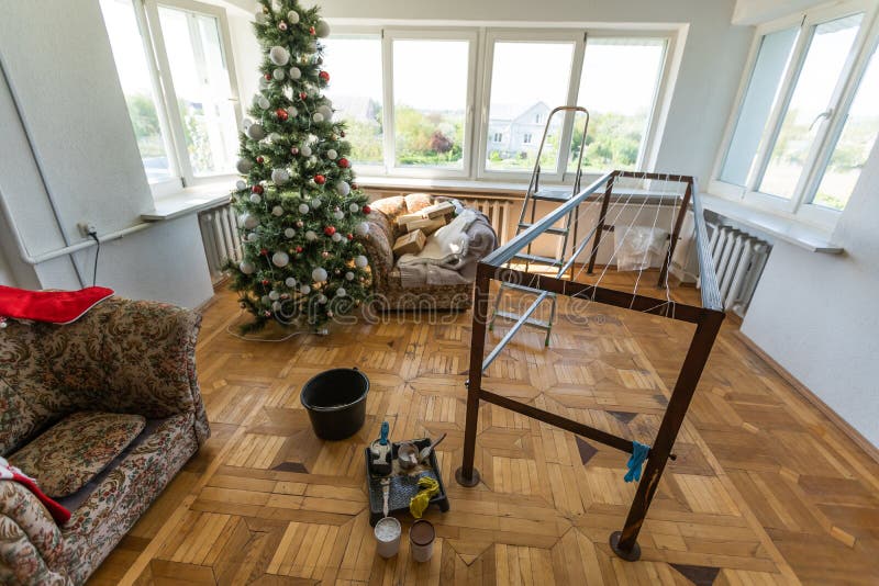 Renovation in the Room at Christmas Stock Photo - Image of carpet, room ...