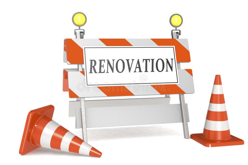 Renovation Sign on Barricade and Traffic Cones Stock Illustration ...