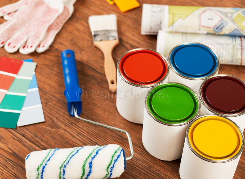 Renovation tools closeup stock photo. Image of plan - 107686824