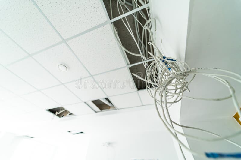 Renovation Wire from Ceiling. Electrical Cables Instalation Stock Photo ...