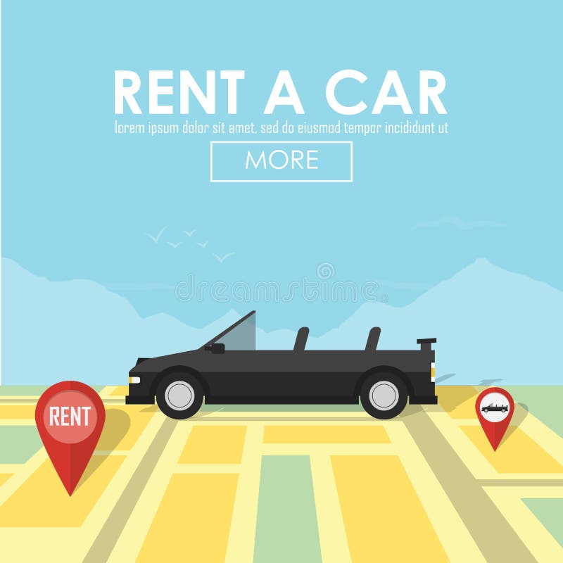 Rent a Car Pin Pointer on Map Location Stock Illustration ...