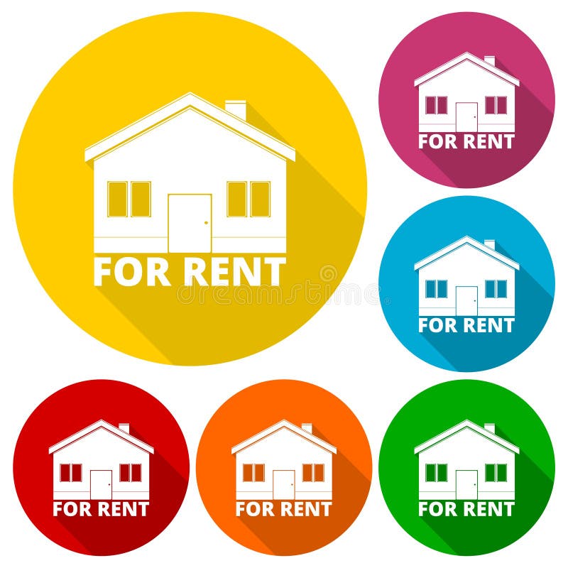 For Rent Icons Set with Long Shadow Stock Illustration - Illustration ...