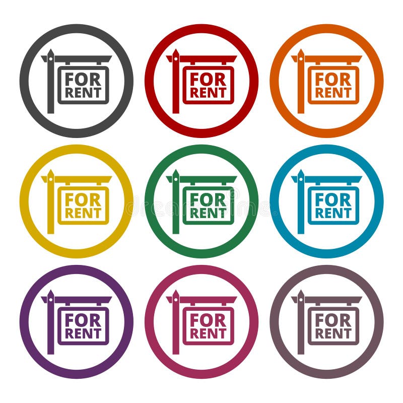 For Rent Icons Set with Long Shadow Stock Vector - Illustration of ...