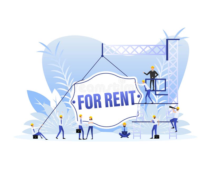 For Rent Sign. Flat Style People. Isolated Vector Illustration. Vector ...