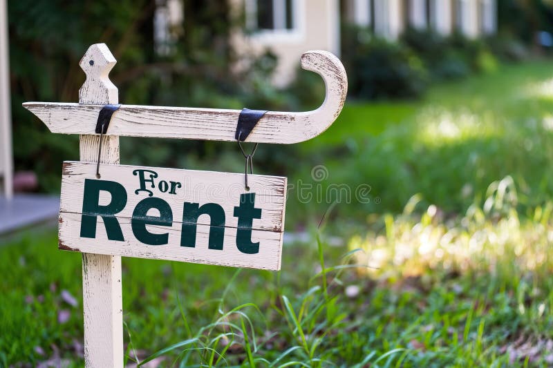 For Rent Sign in Front of a House in a Beautiful Garden Stock ...