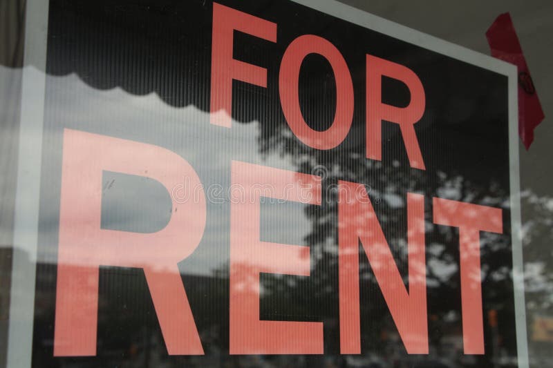 For Rent Sign Inside Window, Red Capital Letters with Black Background ...