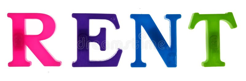 Rent Word Lined with Plastic Multicolored Letters on White Background ...