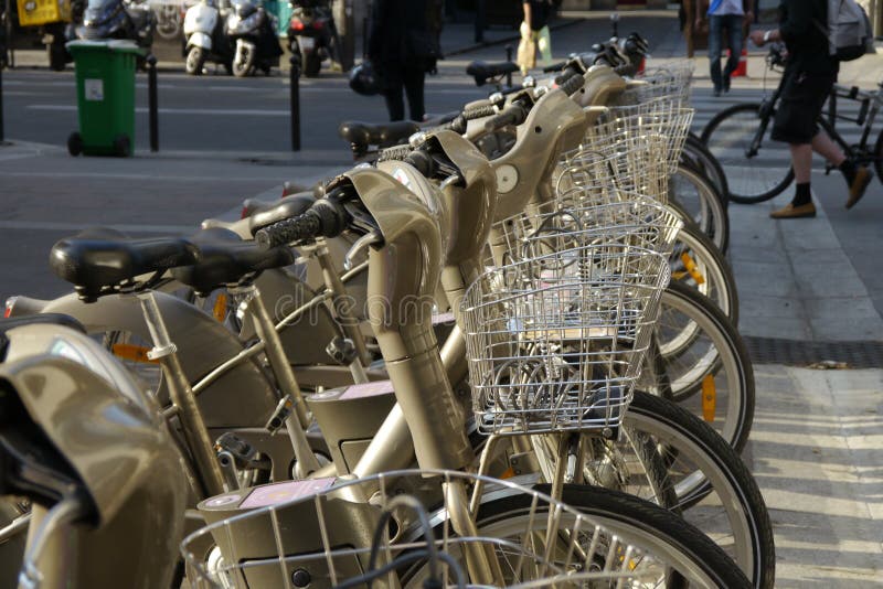Rental bicycles in paris stock image. Image of urban - 26359673
