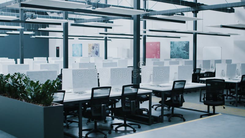 Rental Office for it Workers with Covered Computers Stock Footage ...