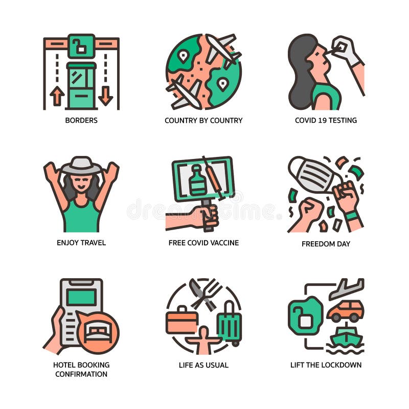 Reopening Country Icons Set Stock Vector - Illustration of vaccination ...