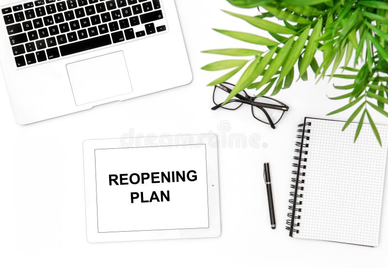Reopening Plan Office Workplace Flat Lay Laptop Tablet Notebook Stock ...