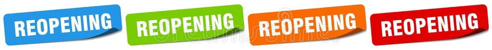 Reopening Sticker. Reopening Sticker Set on White Background Stock ...