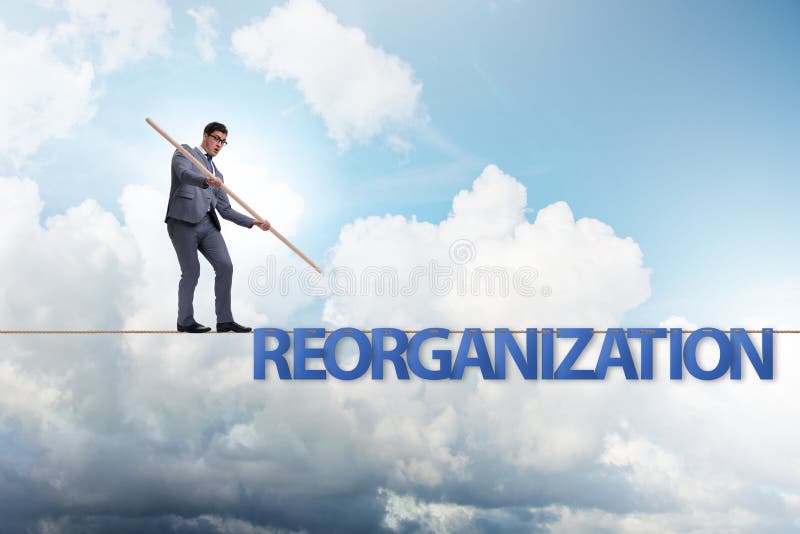 The Reorganisation Concept with Businessman Walking on Tight Rope Stock ...