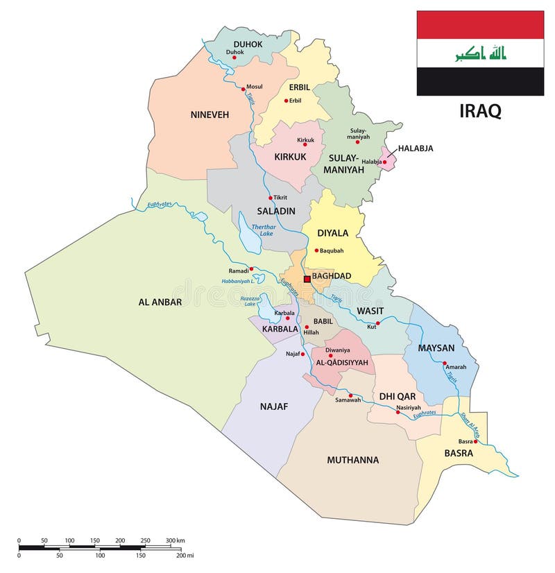 República Do Mapa Do Vetor Administrativo Do Iraque Com Pavilhão ...