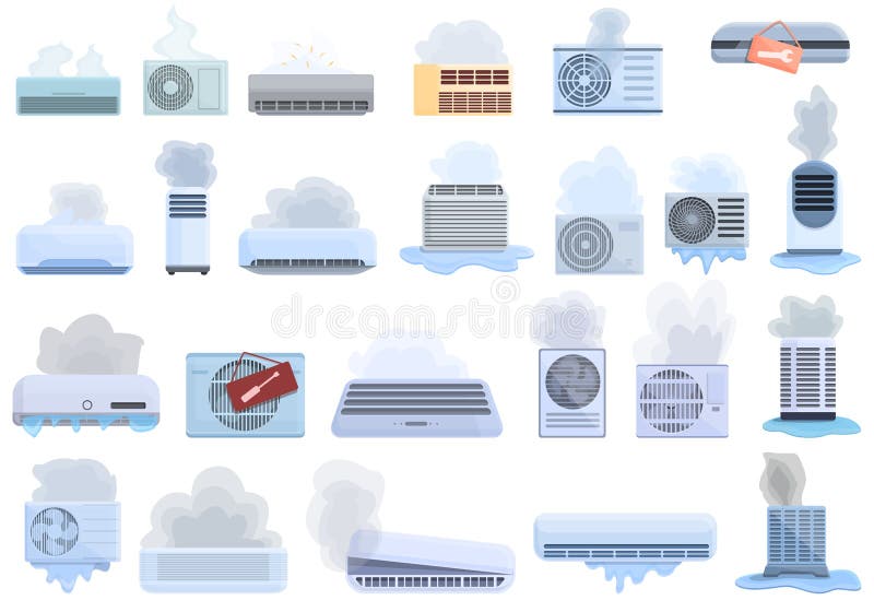 Repair Air Conditioner Icons Set, Cartoon Style Stock Vector ...