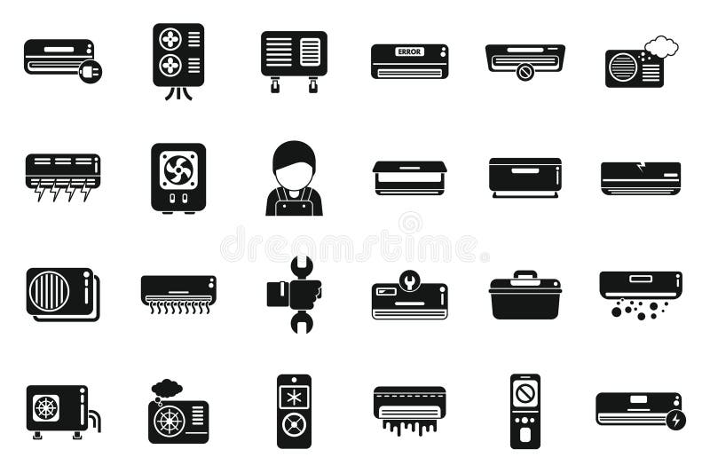 Repair Air Conditioner Icons Set Simple Vector. Install Hvac Stock ...
