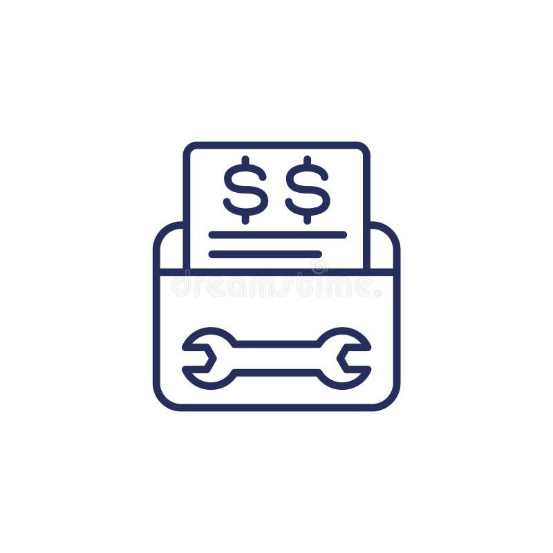 Repair Bills Line Icon on White Stock Vector - Illustration of outline ...