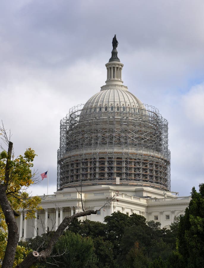 Repair of the Building of the Capitol. Stock Image - Image of tree ...