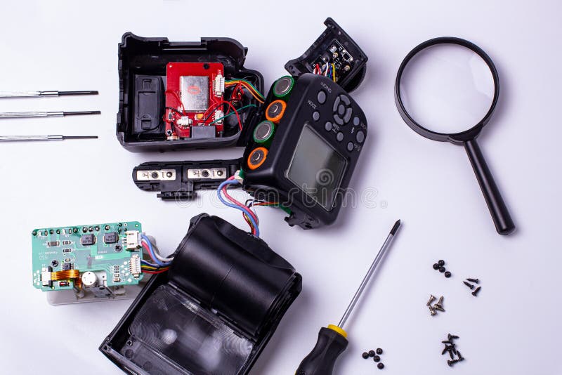Repair of the Camera`s on-camera Flash. Camera Service Center Stock ...